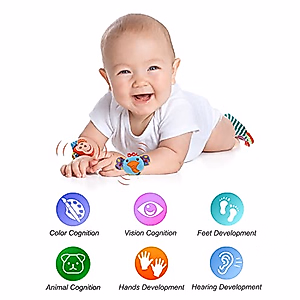 Soft Baby Rattle Toys, Wrist Rattle Foot Sock Rattles, Hand Arm Leg Ankle Handheld Rattles for Infants, Sensory Plush Animal Toys for Newborn Baby Girls and Boys (A8)