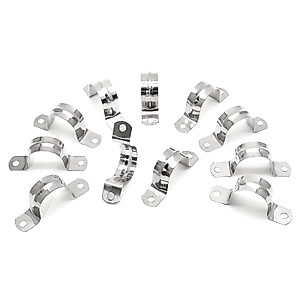 Jersvimc 16Pcs 1 1/4 Inch Stainless Steel Conduit Clamps, Two Hole Strap U Bracket Rigid Pipe Strap Metal U Clamp Conduit Strap Tension Clips U-tube Clamp Heavy Duty