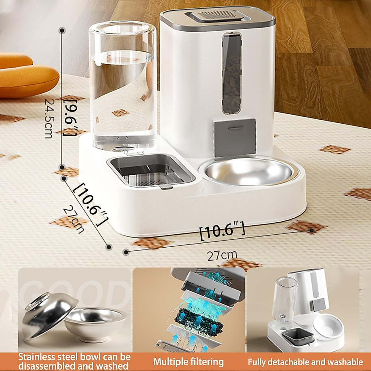 Automatic Cat Feeder with Food Dispener and Water Dispener,Big Capacity Gravity Automatic Pet Feeding & Watering Dispenser Supplies for Small Dog and All Types of Cats.
