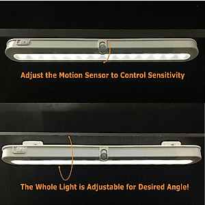 Alivation Closet Lights Battery Operated Led Lights, Motion Sensor Light Indoor Under Cabinet Lights, Under Counter Lights for Kitchen, 3 AA Battery Powered/DC Input Lights, Day & Night Mode, Dimmable