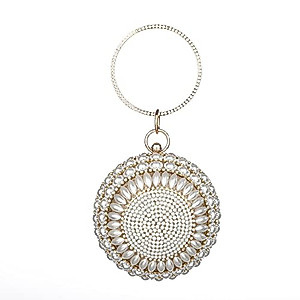 Sither Round Ball Handbag Purses for Women Evening Ball Handbag Purses Pearls Clutch Purses Shoulder Chain Bags for Party Prom Christmas Gift (gold)