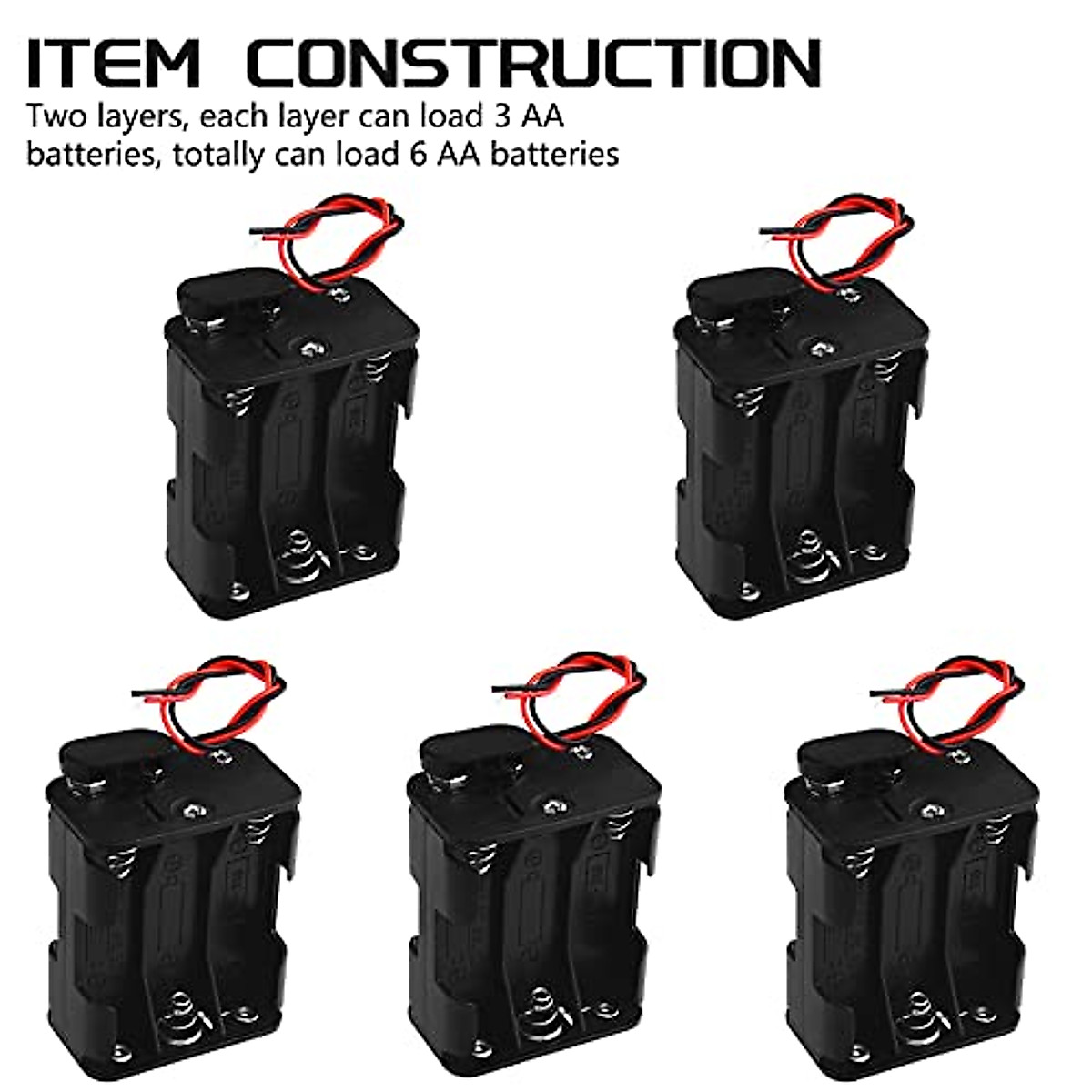 WMYCONGCONG 5 Pack 6 x 1.5V AA Battery Holder with Connector and Hard Plastic Housing T Type Wire (6AA)