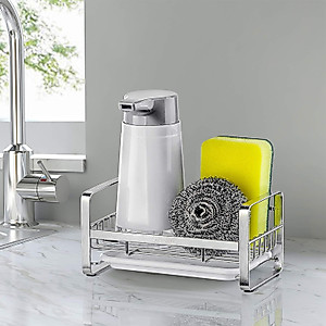 JiangWaveT Kitchen Sink Caddy Sponge Holder Sink Sponge Holder for Sink, Caddy Organizer,Sink Tray Drainer Rack, Soap Dish Dispenser Brush Holder Storage Kitchen Accessories,Black