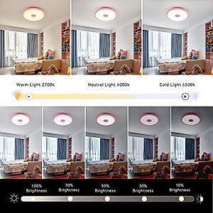 ASALL Pink Waterproof LED Ceiling Light Fixture,Music Ceiling Lamp,with Bluetooth Speaker,11Inch 18W, 2700K-6500K Dimmable RGB Color Changing Light with Remote Control,Suitable for Girls' Room