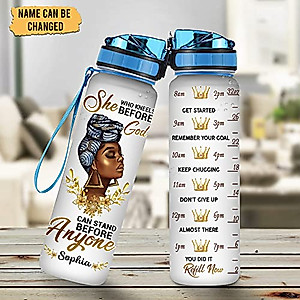 HYTURTLE Personalized She Who Kneels Before God 32oz Liter Motivational Water Bottle, African American Black African American Women Water Bottle With Time Marker, Gifts For Black Women, Girls On Birthday Mother's Day