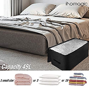 IHOMAGIC Under-bed Storage Bag, Zippered Storage Organizer with Side Handles, Moisture Proof Large Under Bed Clothes Storage Bag with Clear Pocket to Insert Label, for Bedroom Closet (Black 49L, S)