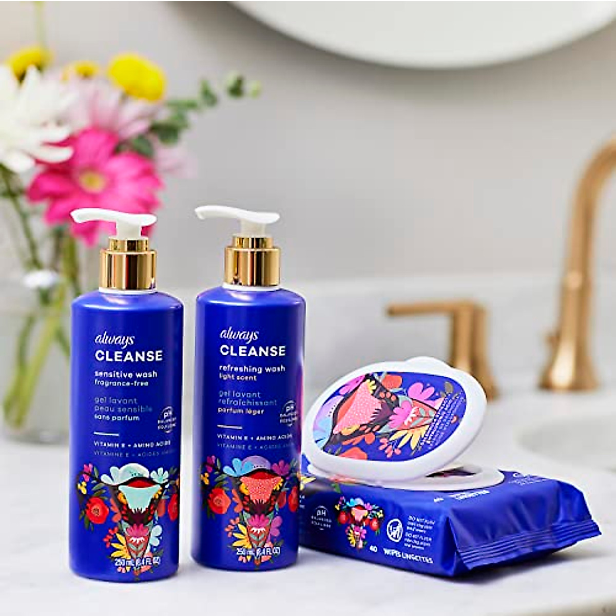 Always Cleanse Feminine Intimate Wash For Women, Ph Balanced For Sensitive Skin, Fragrance-Free, Gynecologist Tested, 8.4 Fl Oz (Set of 2) Package may vary