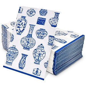 Gift Boutique 100 Blue Floral Vase Guest Napkins Decorative Hand Towels 3 Ply Disposable Paper Blue & White Vases & Urns Napkin for Bathroom Holiday Wedding Bridal Shower Birthday Dinner Party Towel