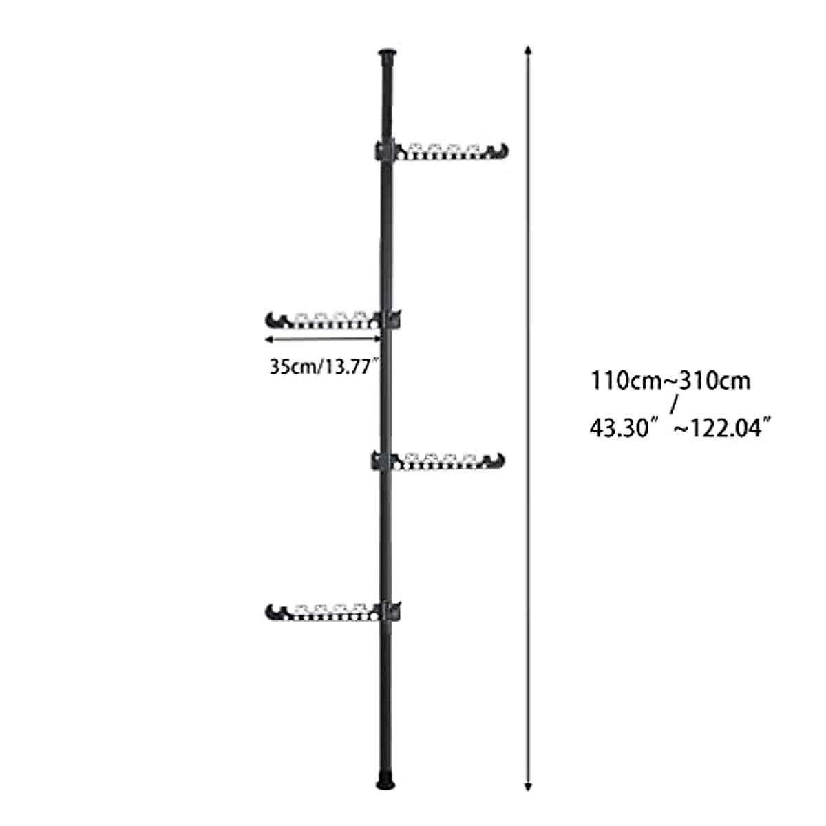 Hershii Telescopic Clothing Rack for Hanging Clothes Laundry Tension Pole 4 Tiers Coat Tree Garment Drying Stand Floor to Ceiling Corner Storage Organizer Holder for Indoor, Balcony - Black
