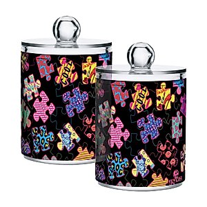 Puzzles 2 Pack Qtip Holder Organizer Dispenser Plastic Bathroom Jars Storage Containers with Lids Clear Plastic Storage Jars for Organizing