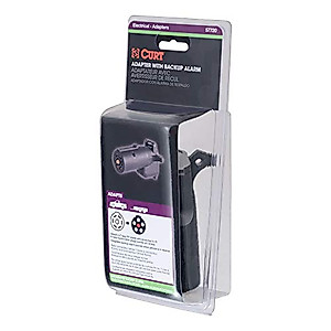 CURT 57720 7-Way RV Blade Vehicle-Side to 6-Way Round Trailer Wiring Adapter with Backup Alarm, Center Pin Brake Lights