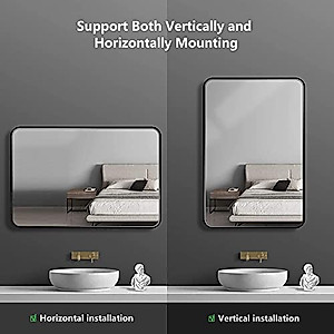 SNUGACE Black Metal Framed Mirror Rectangle Wall Mount Bathroom Vanity Mirror, 24” X 36”