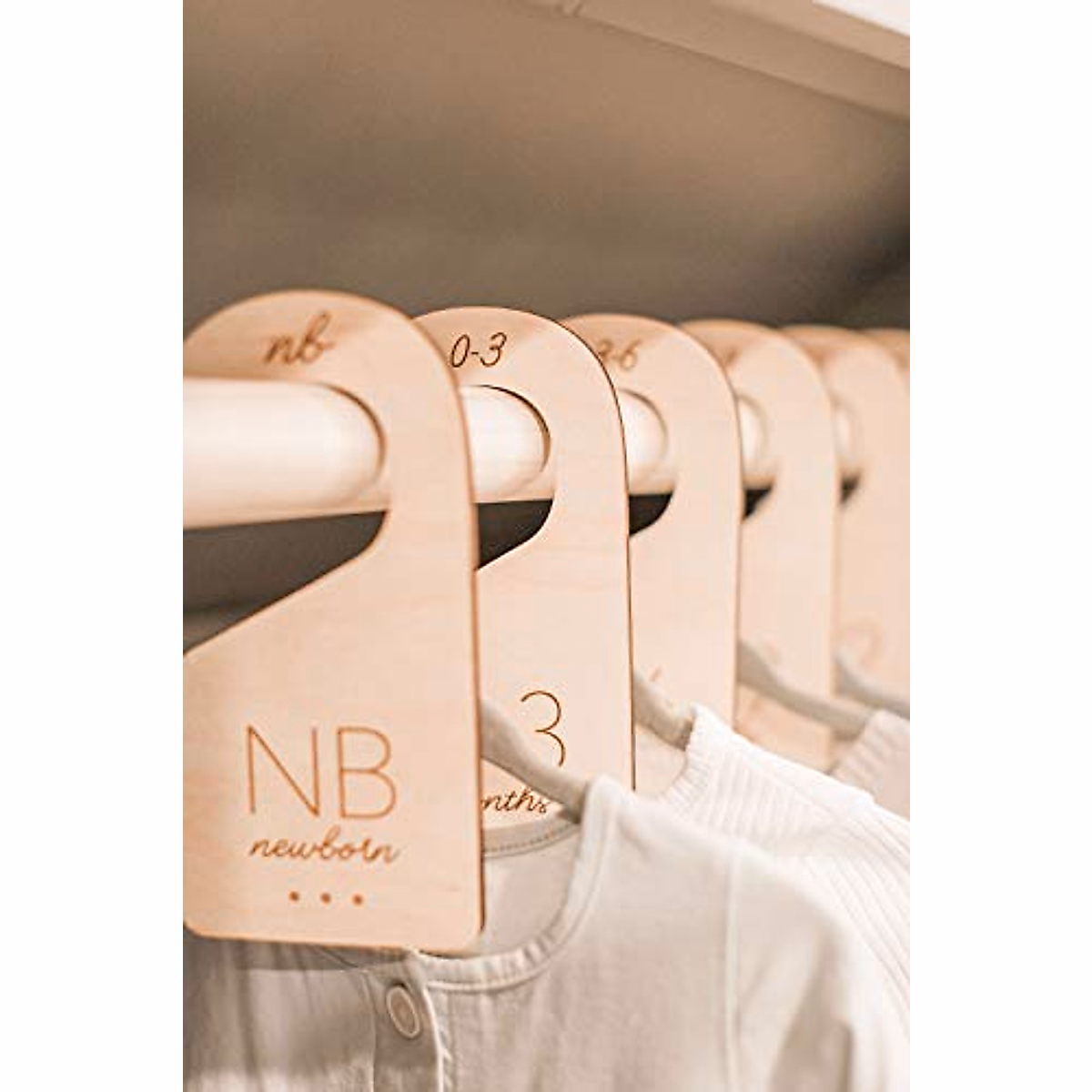 Baby Closet Size Dividers Baby Closet Organizer – White Loft Thick Birch Baby Closet Dividers from Newborn to 24 Months – Timeless Etched Design for Any Nursery Decor (Set of 7)