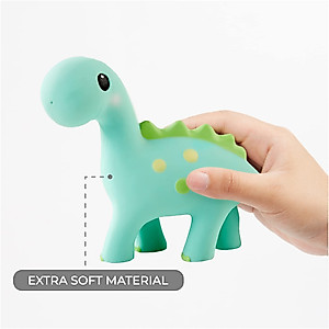 Lil' Llama Baby Teething Toys, Dinosaur Teether for Toddler & Baby Boys and Girls, 100% Natural Rubber Squeaker, BPA-Free, Soothe Sore Itchy Gums & Teething Pain (Dinosaur)