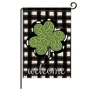 St Patricks Day Garden Flag 12.5x18 Vertical Double Sided Decorative Happy St Patricks Day Shamrock Welcome Garden Flag for Outside Yard Lawn Outdoor St Patricks Day Decoration-L27