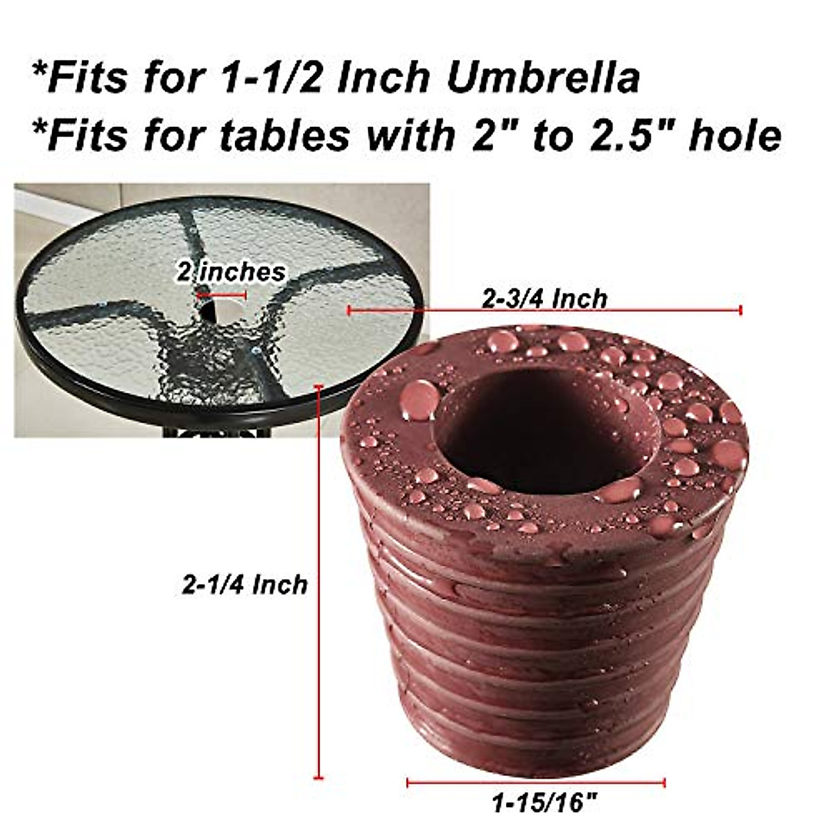 2 PCS Umbrella Cone Wedge and Table Umbrella Hole Ring and Cap Set for Outdoor Patio Umbrella, Umbrella Pole Diameter 1.5 Inch or Smaller (Brown Transparent)