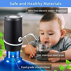 2 Pack Water Dispenser Pump for 5 Gallon Bottle, Electric Automatic Drinking Water Bottle Dispenser with Switch, Portable USB Charging Drinking Water Jug Pump for Camping, Kitchen, Home, Office