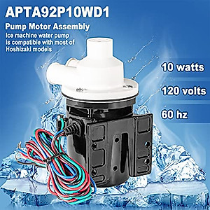 APTA92P10WD1 Pump Motor Assembly Replacement For Hoshizaki Ice Machine, Fits Model KM-450 THRU KM-900 KML-600MAH URC-12F 120V 10W 0.4 Amp