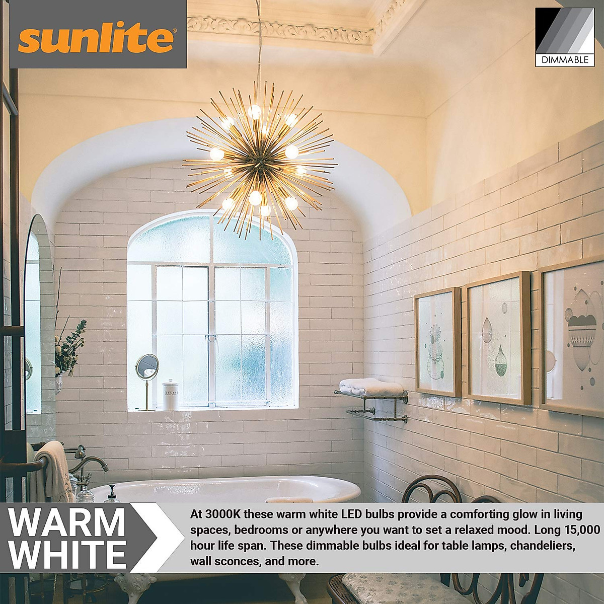 Sunlite 41547-SU LED G16.5 G16 1/2 Filament Style Globe Light Bulb, 5 Watts (60W Equivalent), 500 lumens, Dimmable, Candelabra Base (E12), UL Listed, 3000K Warm White, 6 Count
