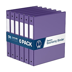 Premium Economy 1-Inch Binder, 3-Ring Binder for School, Office, or Home, Colored Binder Notebook, Pack of 6, Round Ring, Purple