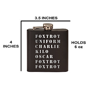 Rogue River Tactical Funny Foxtrot Off Military Acronym Joke Stainless Steel Hip Flask Premium Matte Black Makes a Great Gift For Him Dad Father Veteran