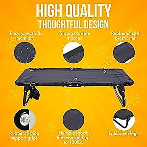 Elevated Dog Cot with Steel Frame – Foldable Raised Play & Rest Bed for Dogs & Cats – Heavy Duty Strong Material Dog Bed, No Assembly Required – Comfortable Pet Cot with Bonus Storage Bag