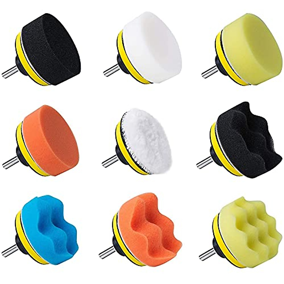 GOH DODD 33 Pieces 4 Inch Buffing Polishing Pads, Car Foam Drill Polishing Pad Kit Sponge Pads Buffer Polisher Kit Headlight Restoration Kit with Wool Pads for Car Polishing, Waxing and Cleaning