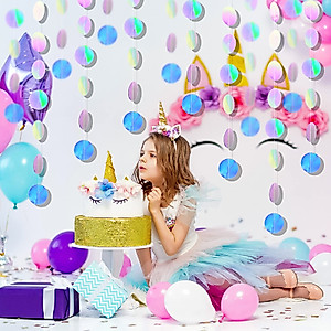 Ctosree 10 Pieces 130 ft Holographic Bubble Garlands Iridescent Sea Themed Party Garland Banner Circle Dots Hanging Streamers for Backdrop Mermaid Ocean Shower Party Decoration Disco Dancing