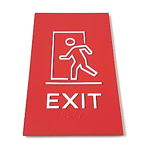 Kubik Letters Premium Exit Sign - Emergency Exit Sign - ADA Compliant - Modern Design Sign with Grade 2 Braille for Emergency Door with 3M Double-Sided Tape
