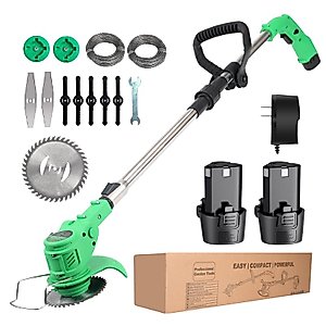 Tegatok Weed Wacker Cordless, Electric String Trimmer with 2 1500 mAH Batteries, Lawn Trimmer with 4 Types of Blades, Household Weed Eater Lawn Edger, Grass Trimmer Tools for Garden and Yard