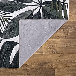 Abani 4' x 6' Rectangular Area Rugs - Machine Washable, Cream Green Leaf Contemporary Style Large Rugs, Polypropylene, Stain Resistant and Non-Shedding
