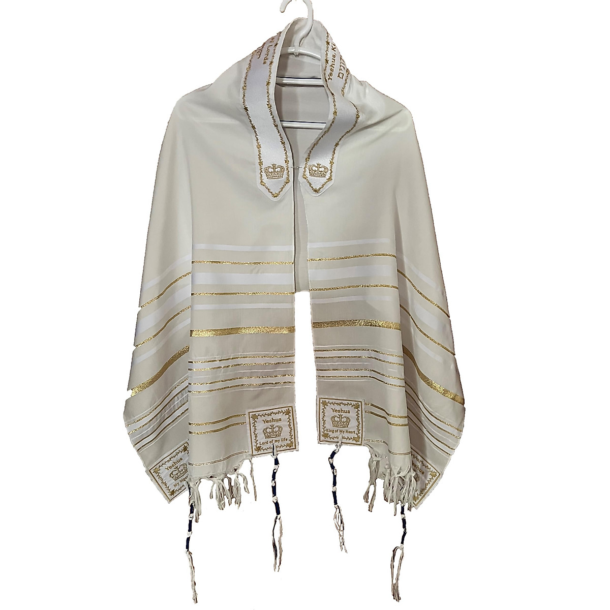Shofars From Afar White Gold Messianic Tallit Talit Prayer Shawl 72" x 22" Yeshua King of Kings - Designed by Dr. Rick & Joyce Kurnow