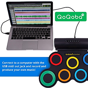 QoQoba Electronic Drum Set for Kids | Adult Beginner Pro MIDI Drum Practice Pad Kit w/Headphone Jack | Drum Sticks | Great Holiday Birthday Gift for Kids Drum Set (RAINBOW)