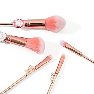 Marie Cartoon Cat Makeup Brushes - 5pcs Cute Animal Designed Soft Pink Makeup Brushes Set, Professional Cosmetic Tool Kit Pink Drawstring Bag Included for Girls and Women (5PCS)
