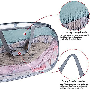 foldable laundry basket, Pop Up Laundry Hamper, Collapsible Mesh dirty clothes hamper (Tear Proof, with Strong Handles) Gray…