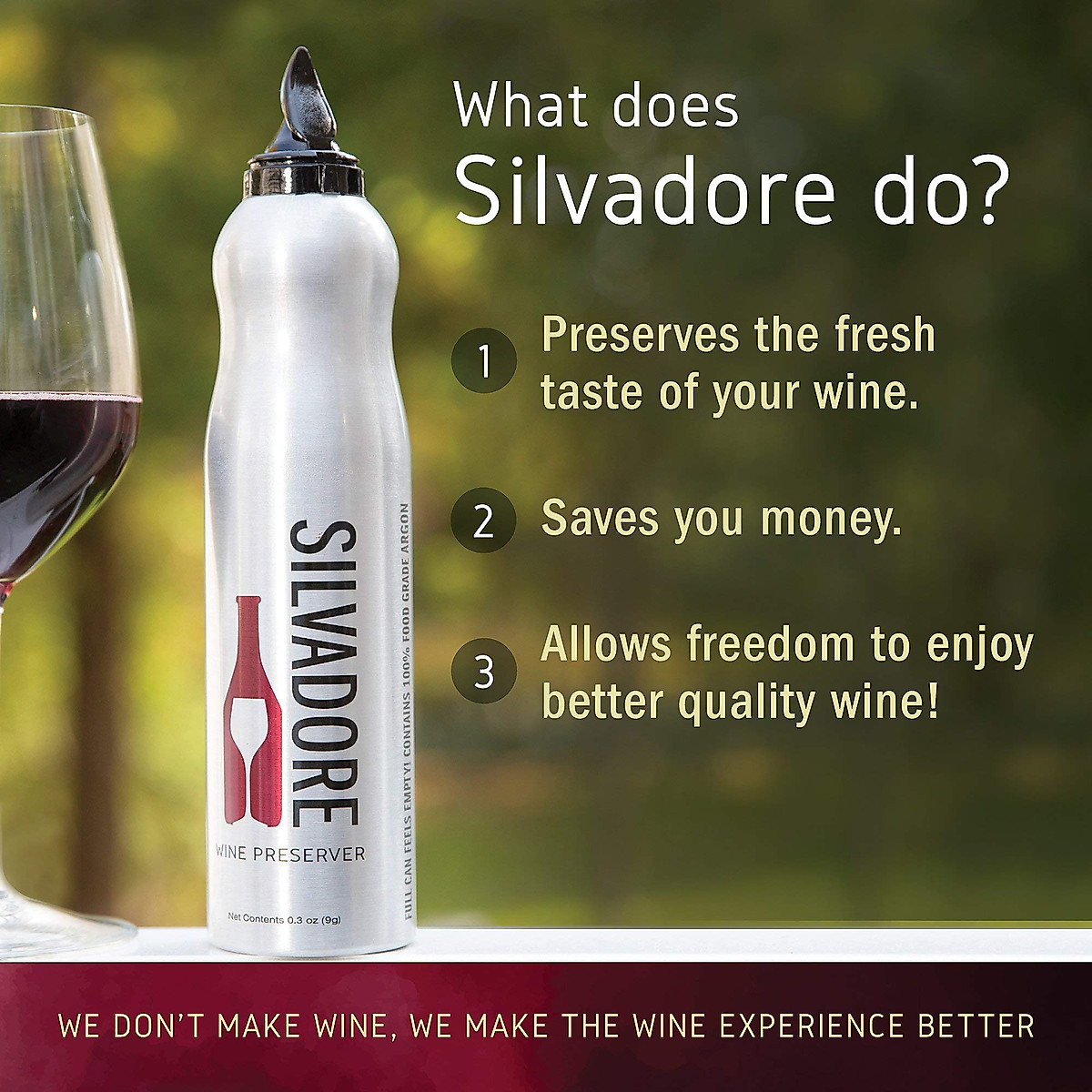 Silvadore Wine Preserver | Argon Wine Preserver Gas | Safe, Clean, 100% Argon Wine Saver Spray | Affordable Wine Preservation System for Open Bottles of Wine | Award Winning Shaped Can (1 Can Pack)
