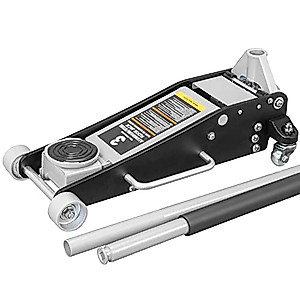 WOLF Hydraulic Low Profile Aluminum and Steel Racing Floor Jack with Dual Piston Quick Lift Pump, 3 Ton (6,000 lb) Capacity, Black, WFT830011LB