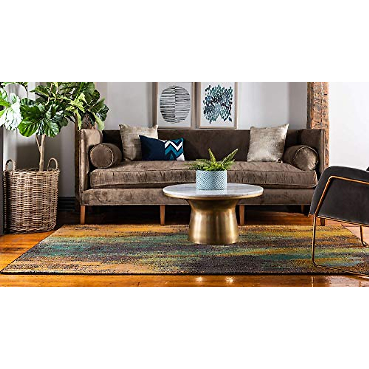 Unique Loom Jardin Collection Colorful, Vibrant, Abstract Watercolor Area Rug, 5' 1" x 8' Rectangle, Multi/Beige