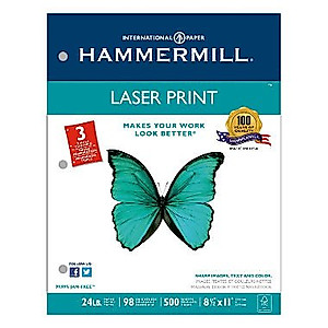 Laser Print Office Paper, 3-Hole Punch, 98 Brightness, 24lb, Ltr, White, 500/Rm, Sold as 2 Ream