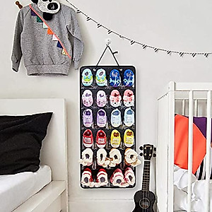 HUHYNN Baby Shoe Organizer for 12 Pairs of Boys Girls Baby Shoes, Double Sided Baby Shoe Organizer with Multiple Pockets(No Accessories Included) (Black)