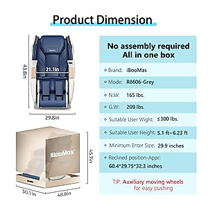 iBooMas Massage Chair,APP Control Massage Chairs Zero Gravity Full Body with Back and Calf Heating,Auto Leg Extension,SL Track,Thai Stretch,Foot Rollers,Airbags,Bluetooth,R8606(Blue)