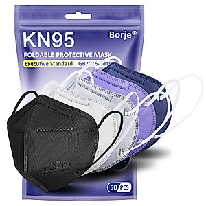 Borje KN95 Face Masks 50 Pcs, 5-Ply Protection Multicolor KN95 Mask, Disposable Face Masks for Adults