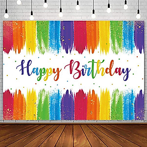 AIBIIN 7x5ft Let's Paint Happy Birthday Backdrop Paint Rainbow Party Decorations Supplies Colorful Confetti Graffiti Wall Gold Glitter Splatter Photography Background Banner Cake Table Photo Props