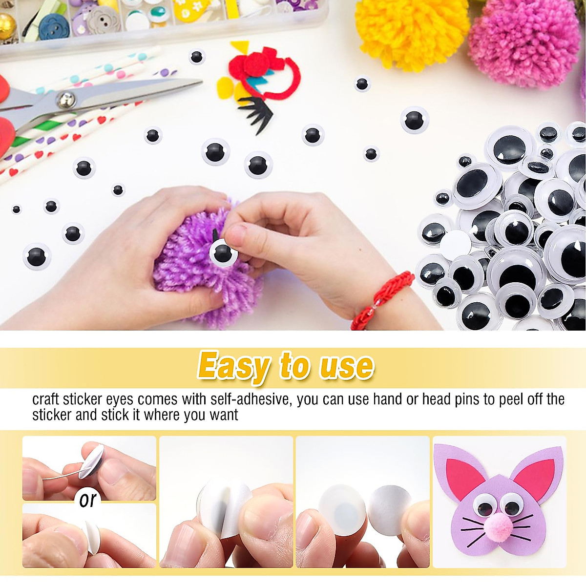 TOAOB 150pcs 10mm Plastic Wiggle Googly Eyes Self Adhesive Black Round Sticker Eyes DIY Arts Crafts Scrapbooking Accessories