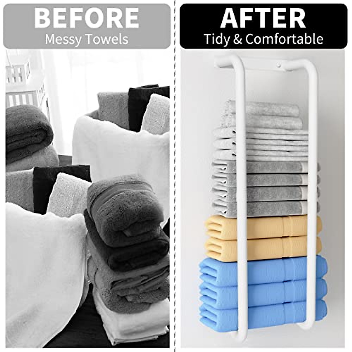 YYP Towel Racks for Bathroom, Towel Rack Wall Mounted, Stainless Steel Towel Holder for Bathroom Wall, Easy to Install Bathroom Towel Storage, White