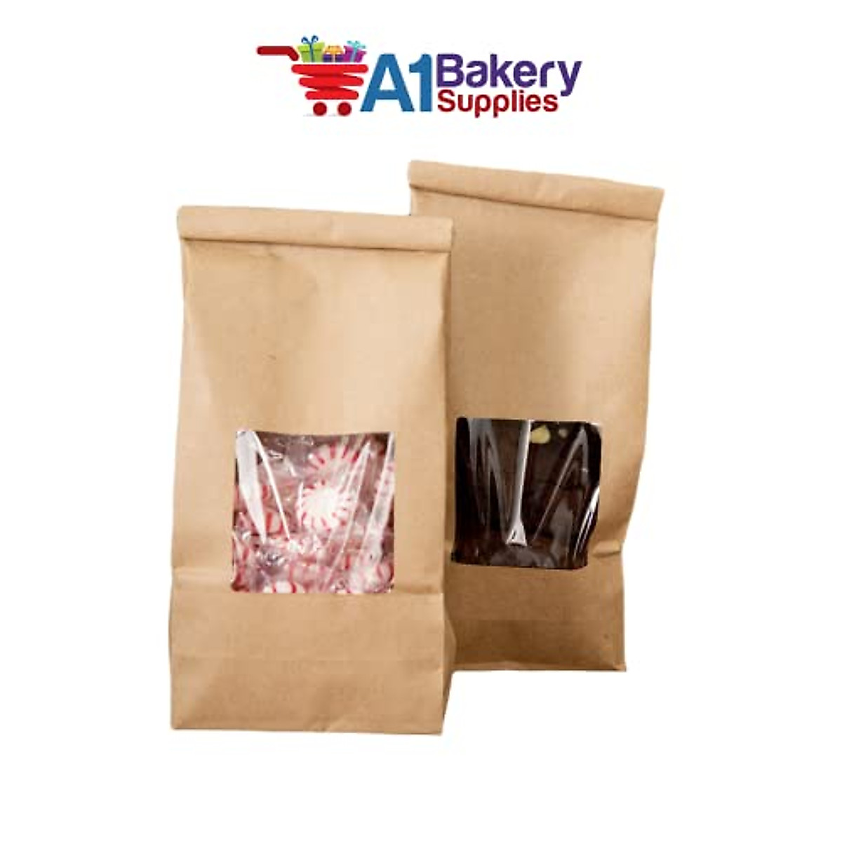 Kraft 1/2 Lb. Tin Tie Bakery Bag w/Square Window - 50 Pack by Premium Tin Ties