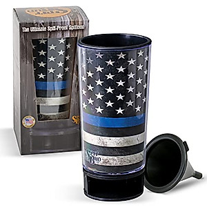 Blue Lives Matter by Spit Bud - The Ultimate Spittoon for Chew - Portable Dip & Snuff Cup with Lid, Pop Tab, Spill-Proof Funnel, Can Cutter & Holder - Fit in Cup Holders - Holds 8oz - Made in USA