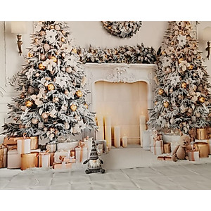 Mocsicka Classic Christmas Interior Room Photography Backdrop White Christmas Fireplace Photo Background Decorated Xmas Tree Family Kids Holiday Party Banner Decorations Photo Booth Props (7x5ft)