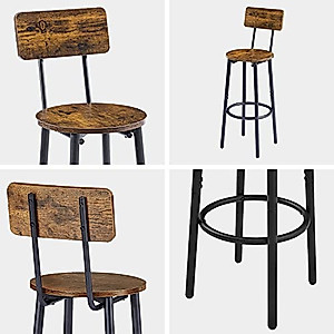 Tensun Bistro Table and Chairs Set of 2, 3-Piece Bar Table and Chairs, Small 2-Tier Round Pub Dining Table with Wooden Stools and Backrest, High Top Table for Kitchen Small Space