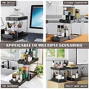 QualiapeX 2-Tier Under Sink Organizer, Kitchen Organization, Cabinet Storage Drawer Organizer with Hooks, Dividers, Handles, Bathroom Organizer, Easy-Grip & Hold-Out Sliding Drawer (Black 1 Pack)